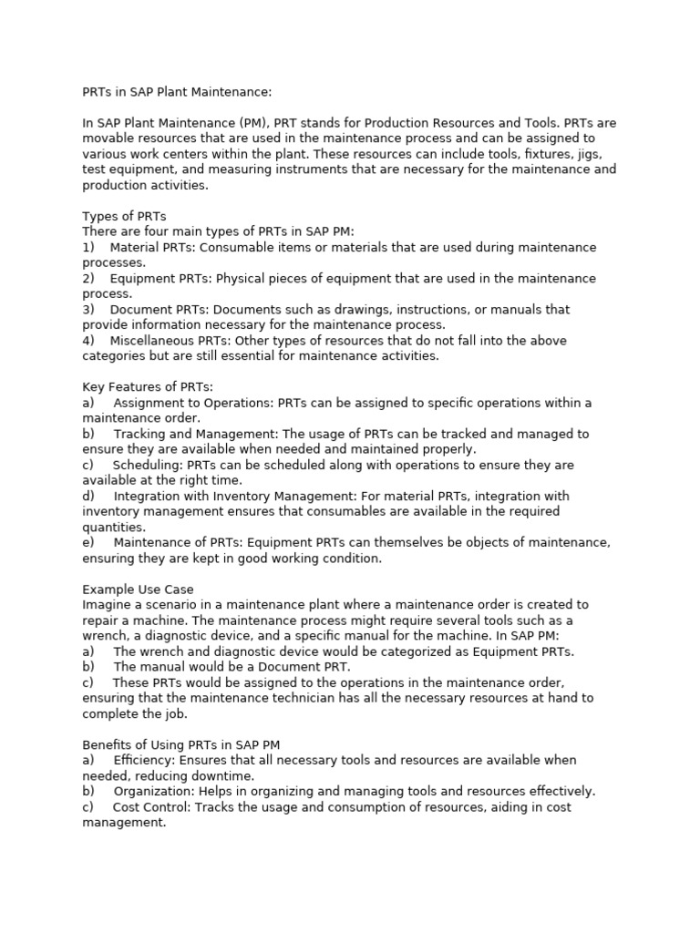 PRTs in SAP Plant Maintenance | PDF