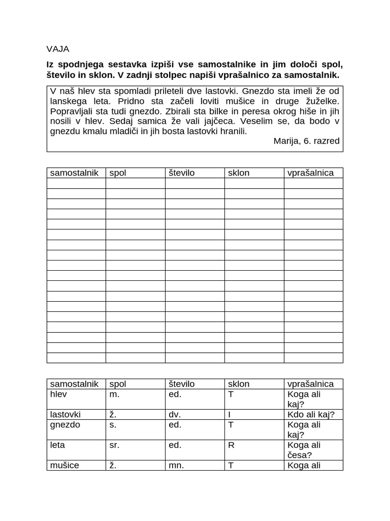 Vaja Samostalnik, 6. Razred | PDF
