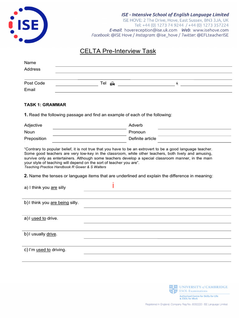 CELTA Pre-Interview Tasks 2019 Final | PDF | English Language | Adverb