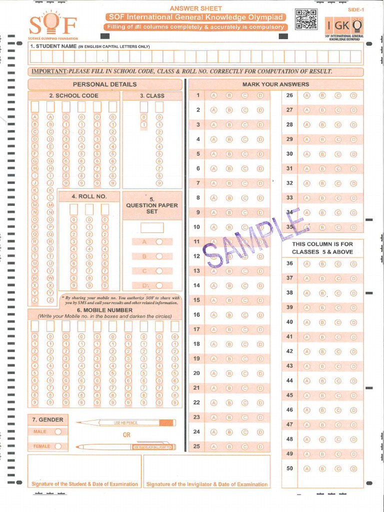SOF Answer Sheet Sample | PDF