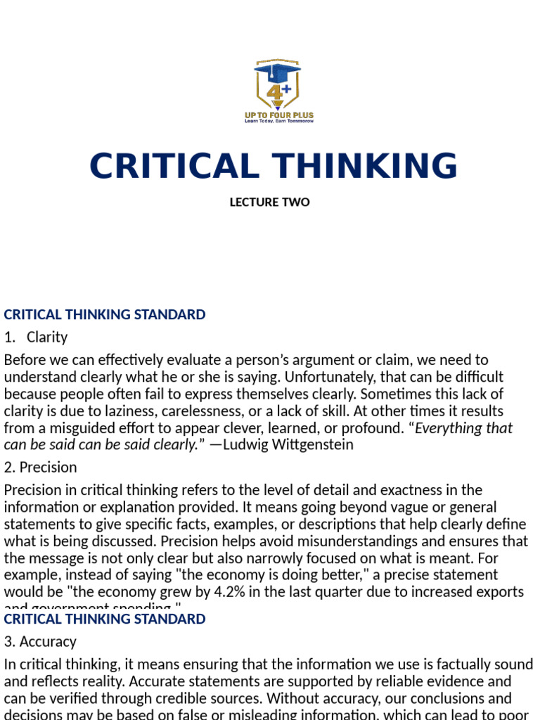 CRITICAL THINKING, Lecture 2 | PDF | Argument | Critical Thinking