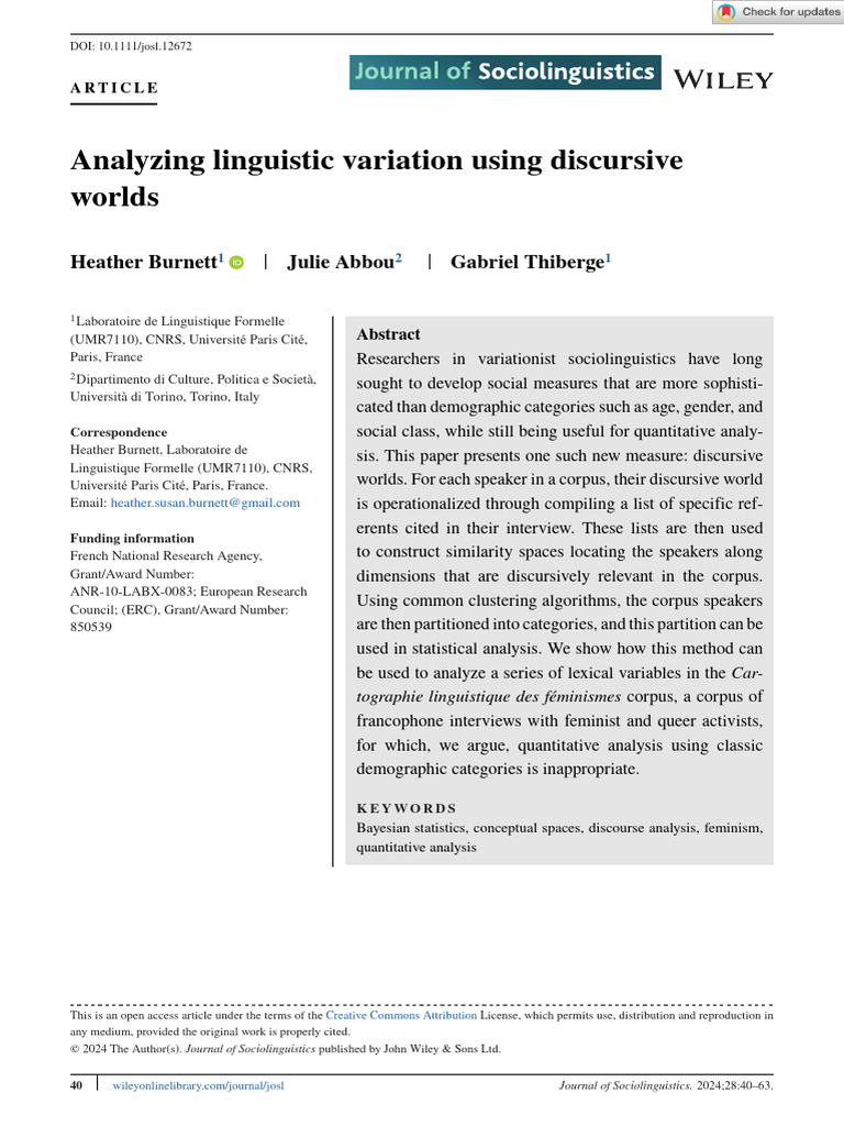 Analyzing linguistic variation using discursive worlds | PDF | Sociolinguistics | Human ...