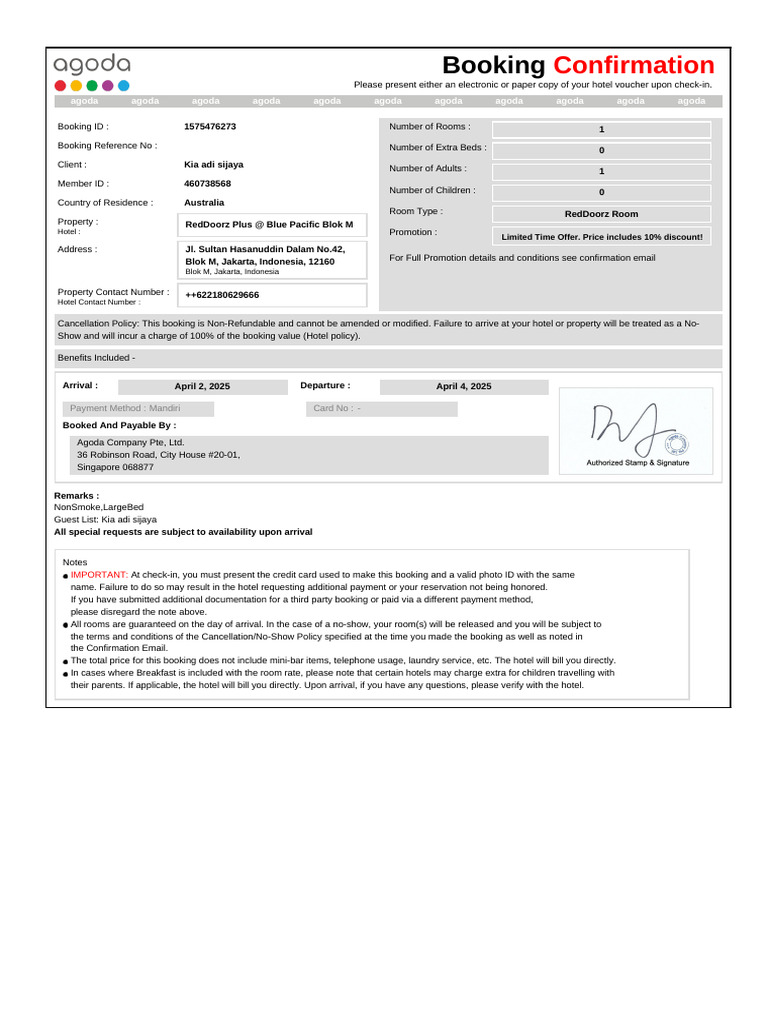 RedDoorz Booking Confirmation Details | PDF