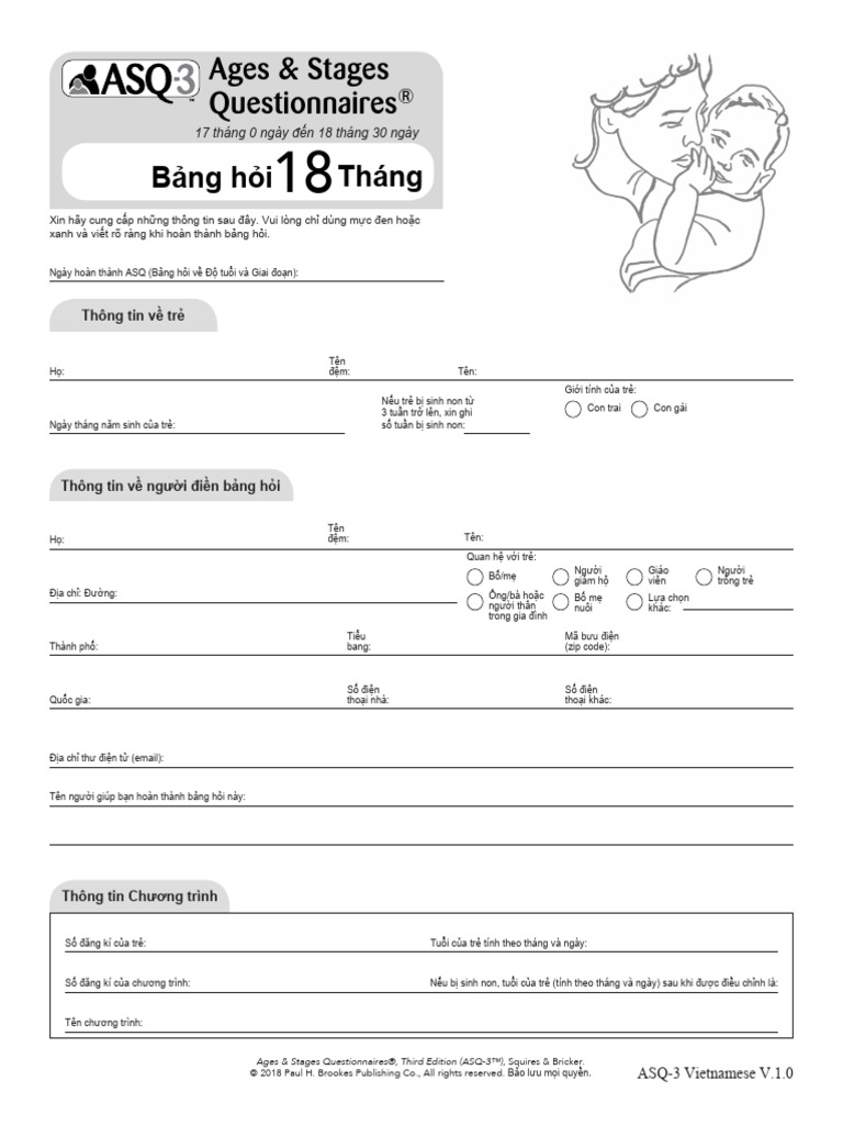 ASQ-3 Vietnamese 18 Mo Set B | PDF