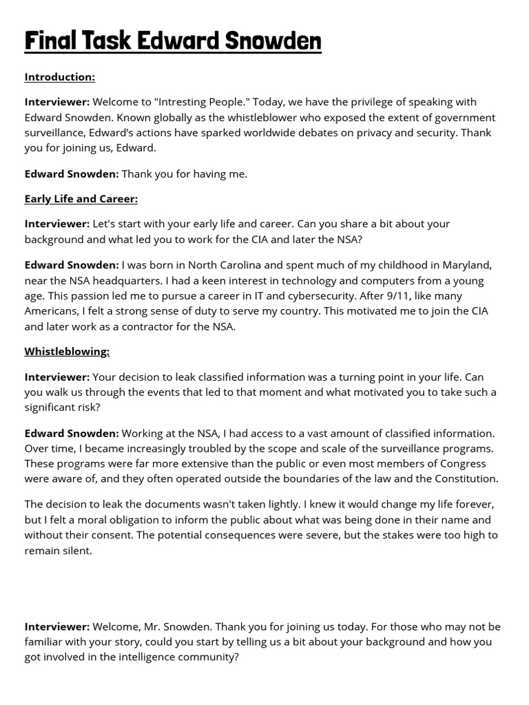 Final Task Edward Snowden | PDF | Edward Snowden | National Security Agency
