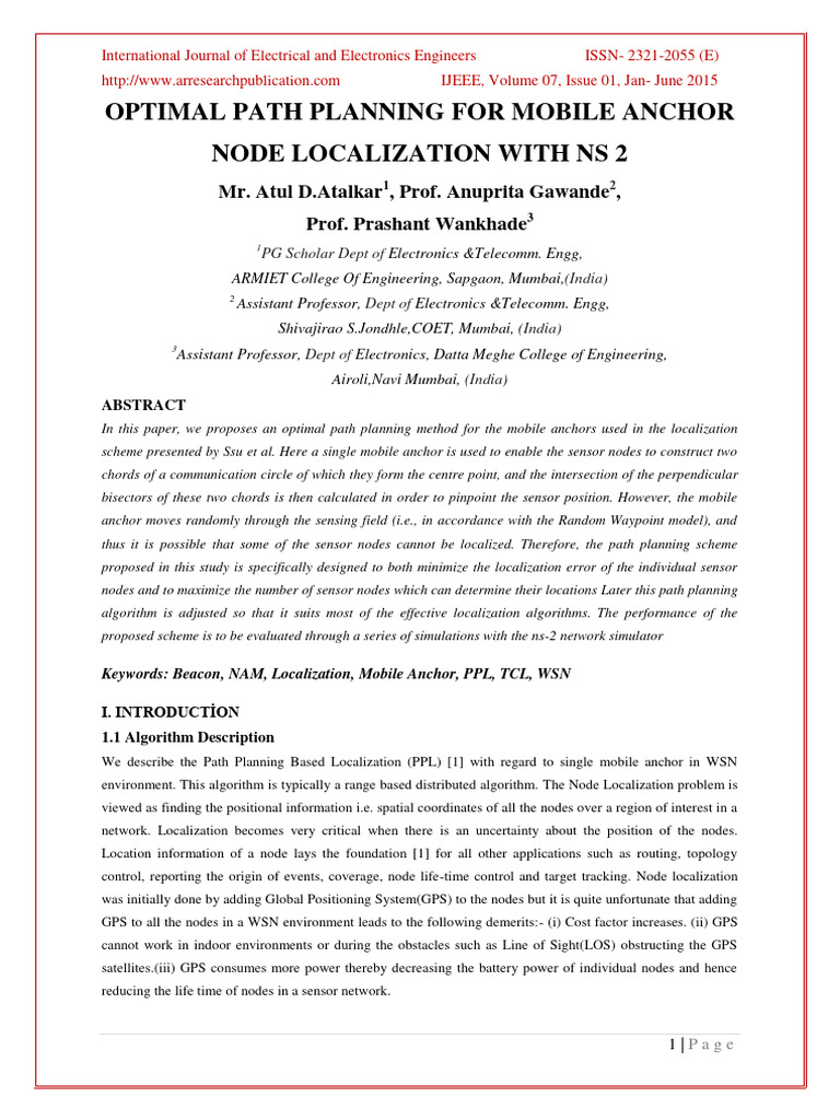 Optimal Path Planning For Mobile Anchor | PDF | Wireless Sensor Network ...