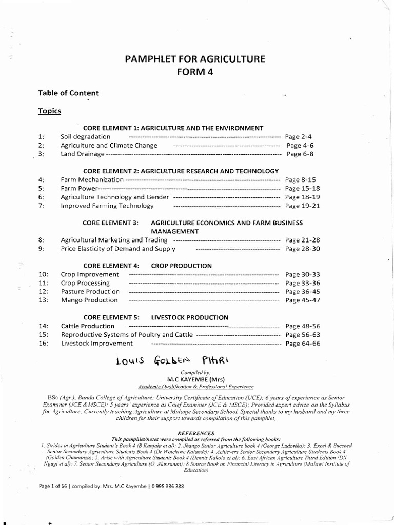 Agriculture Form 4 MC Kayembe | PDF