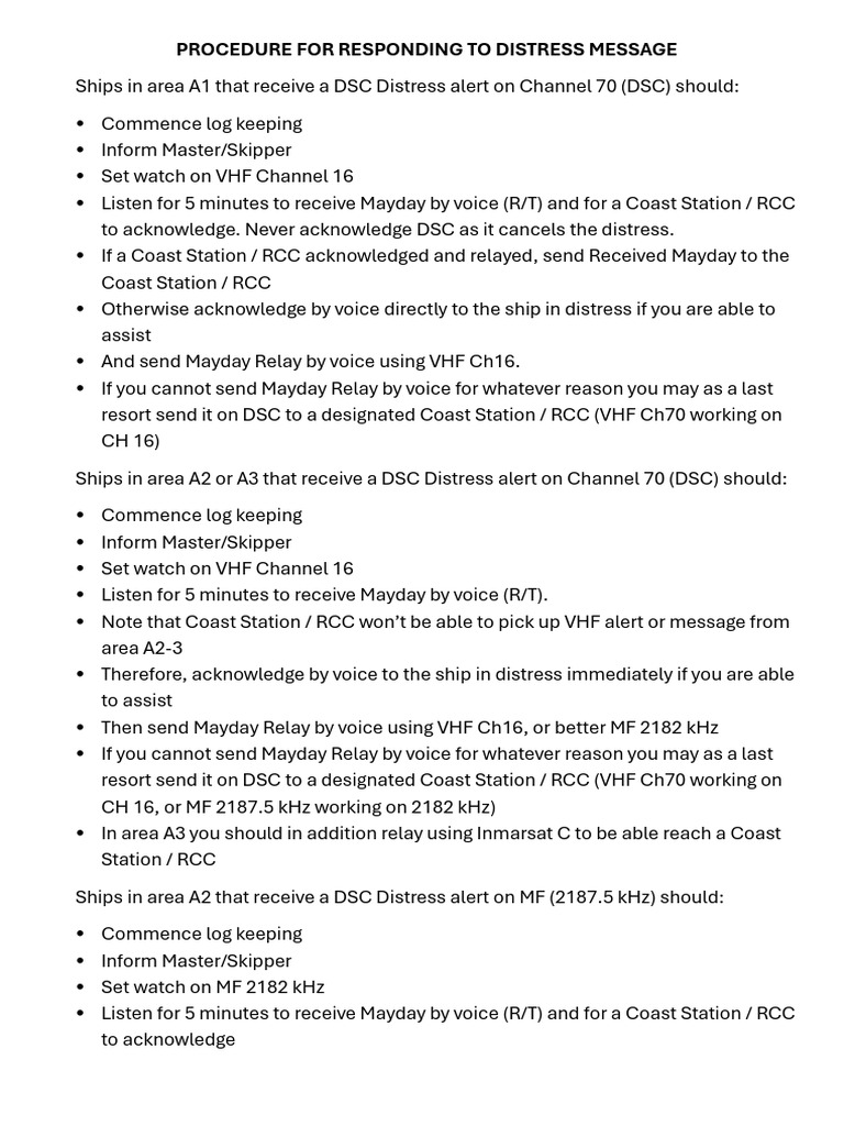 Procedure For Responding To Distress Message - 2 | PDF | Radio ...