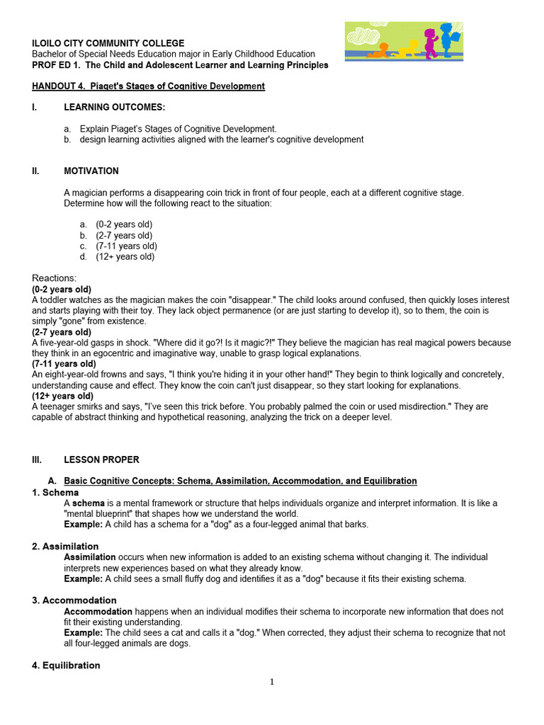 HANDOUT 5. Piaget's Stages of Cognitive Development | PDF | Reason ...