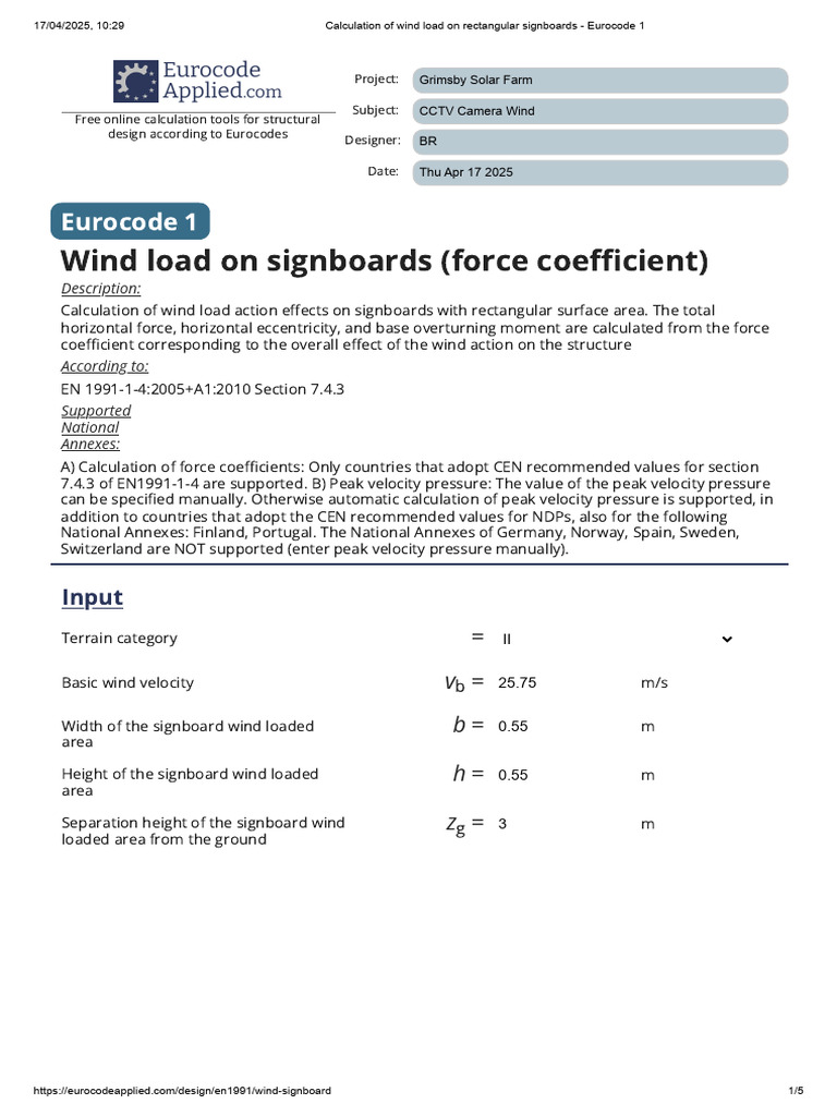 Calculation of Wind Load On Rectangular Signboards - Eurocode 1 | PDF ...