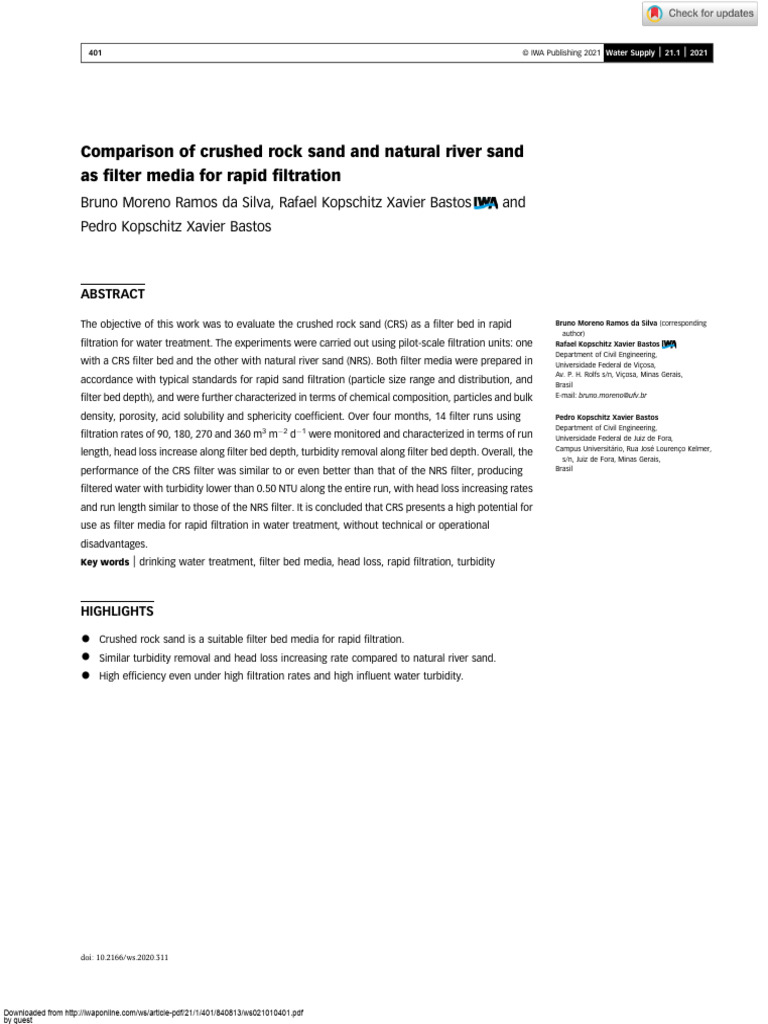 Comparison of Crushed Rock Sand and Natural River Sand As Filter Media ...