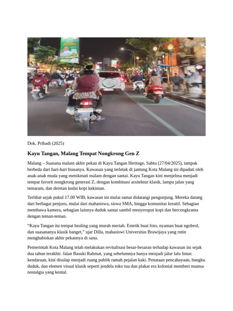 Kayu Tangan, Malang Tempat Nongkrong Gen Z | PDF