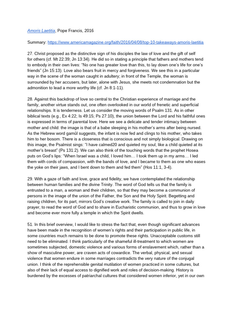 Excerpts from Amoris Laetitia | PDF | Love | Marriage