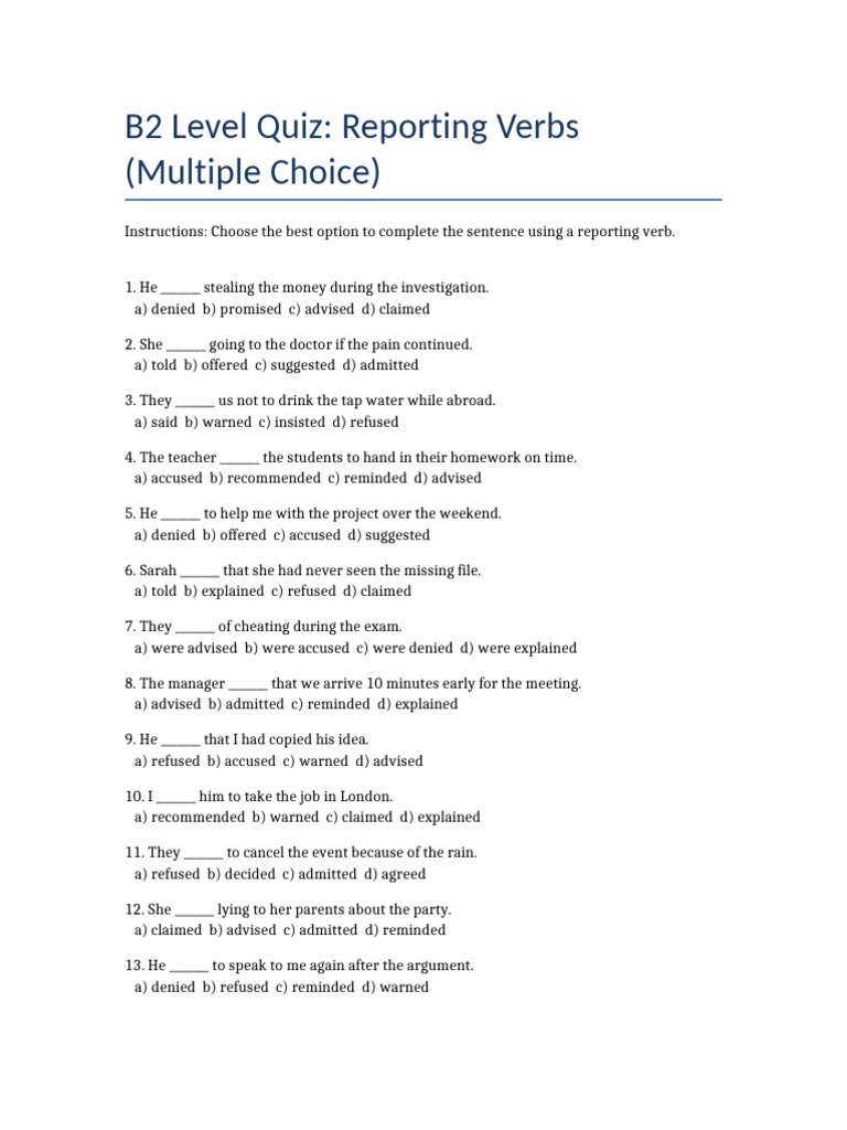 B2_Reporting_Verbs_Quiz_Without_Answers | PDF