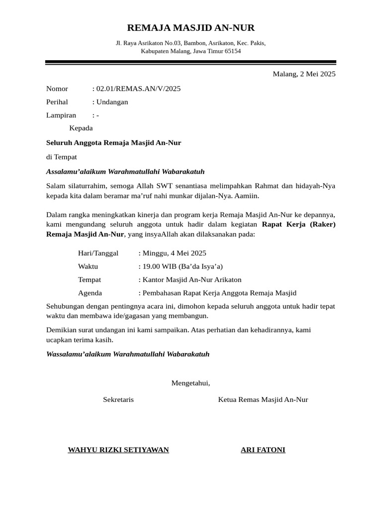 Surat Undangan Remas | PDF