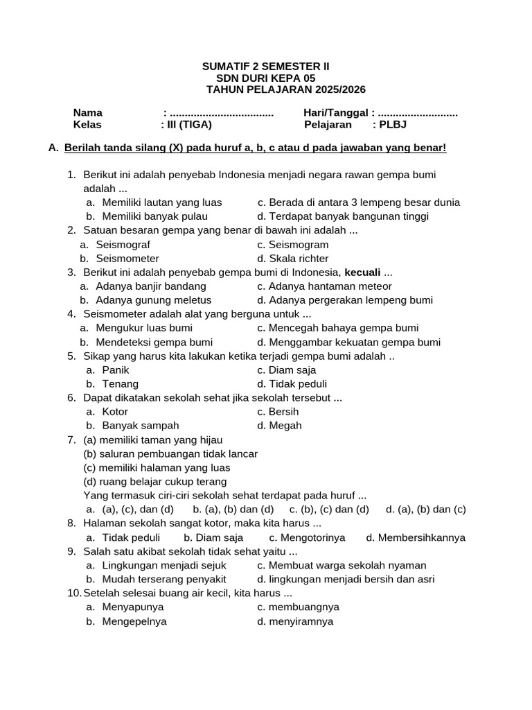SOAL PLBJ KLS 3 SUMATIF 2 SEMESTER II | PDF