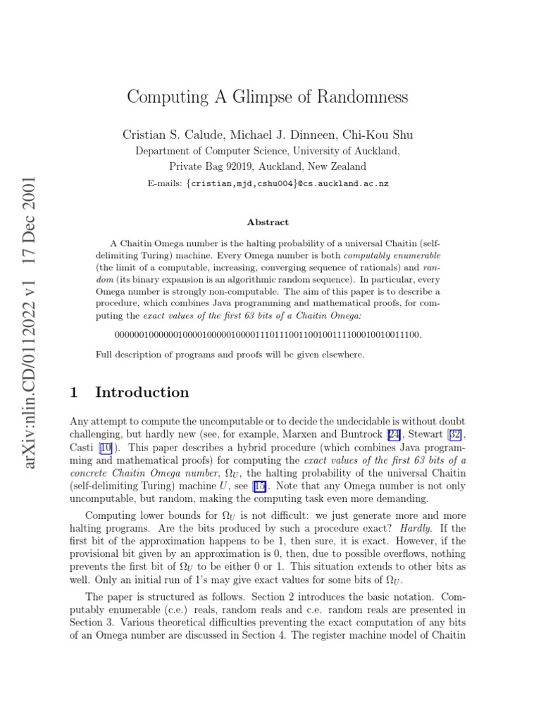 Computing A Glimpse of Randomness | PDF | Theoretical Computer Science ...
