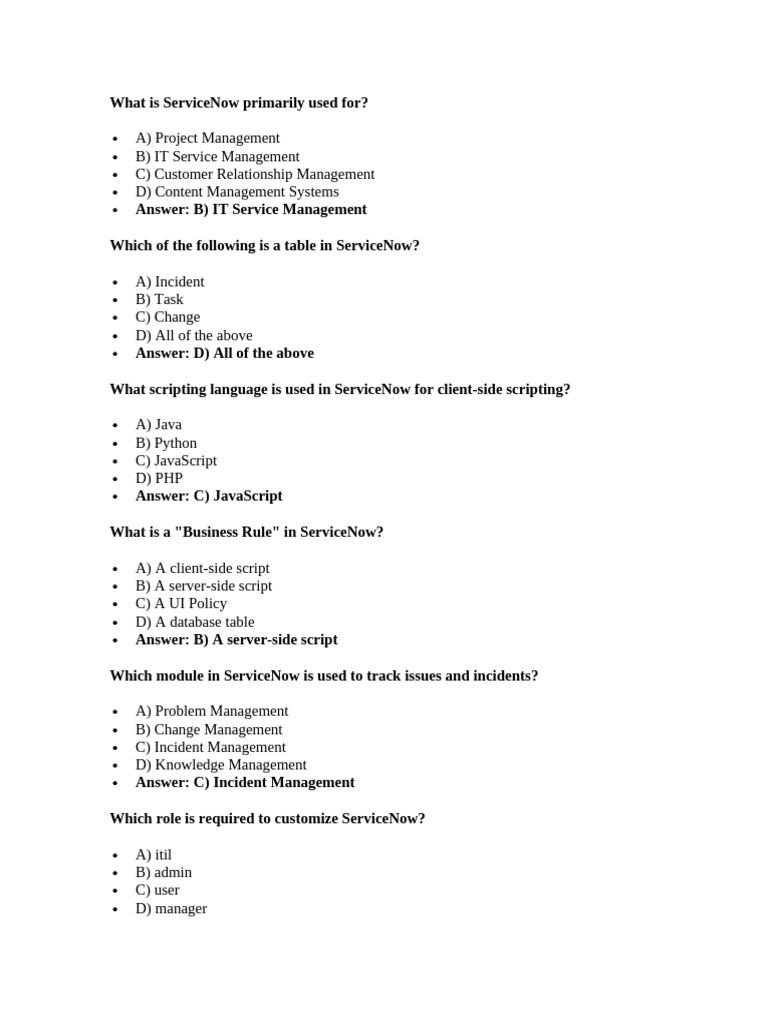 ServiceNow ITSM Interview Q&A Guide | PDF | Databases | Scripting Language