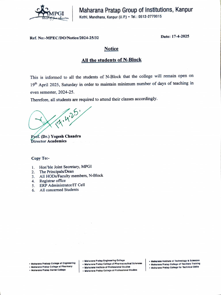 N-Block Classes Open on April 19, 2025 | PDF