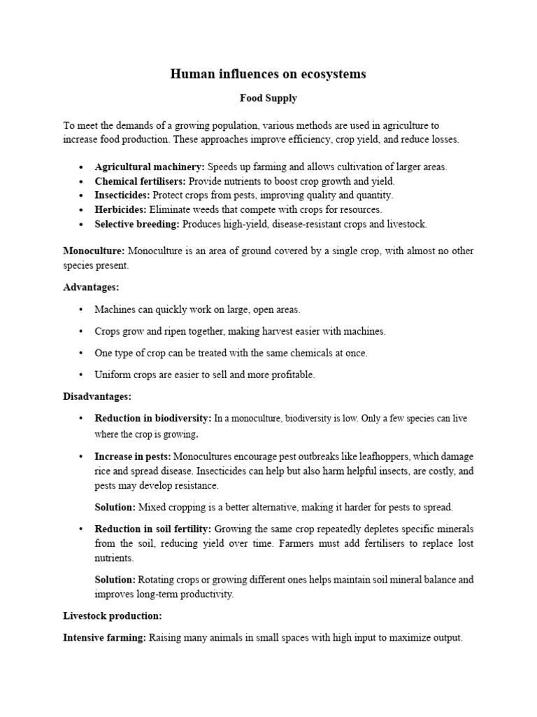 C19 Human Influences On Ecosystems Note | PDF | Agriculture ...