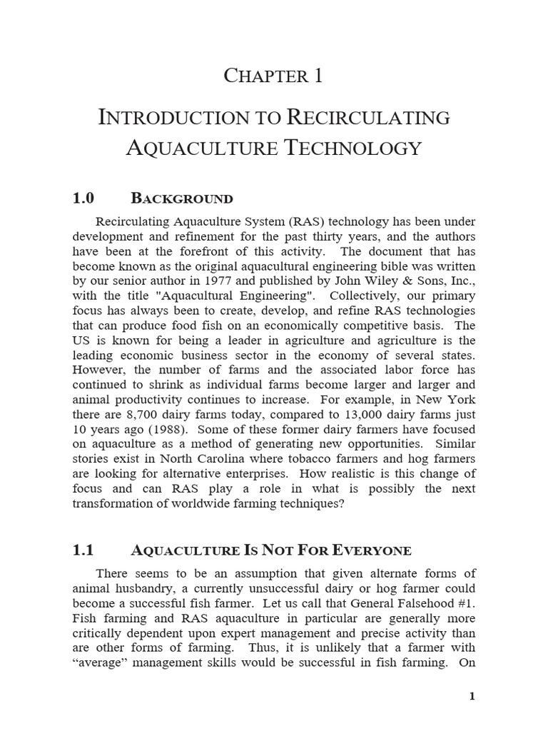 01.RAS 2nd-Chap.1-Introduction To Recirculating Aquaculture Technology | PDF | Aquaculture | Water