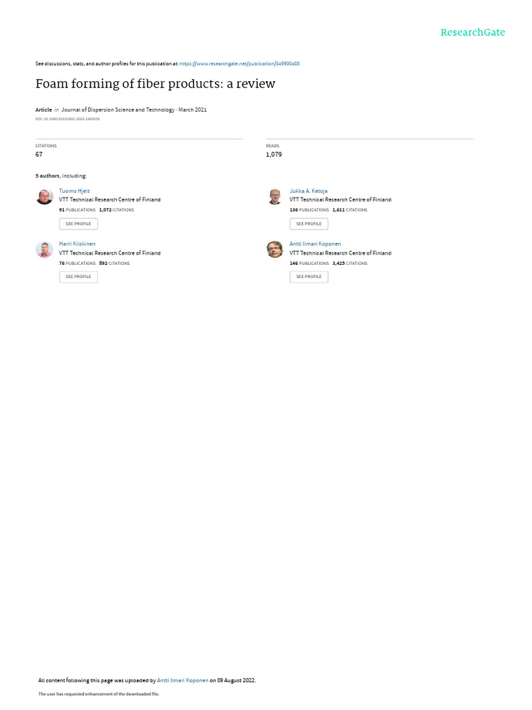 Foam Forming of Fiber Products Are View | PDF | Foam | Materials Science