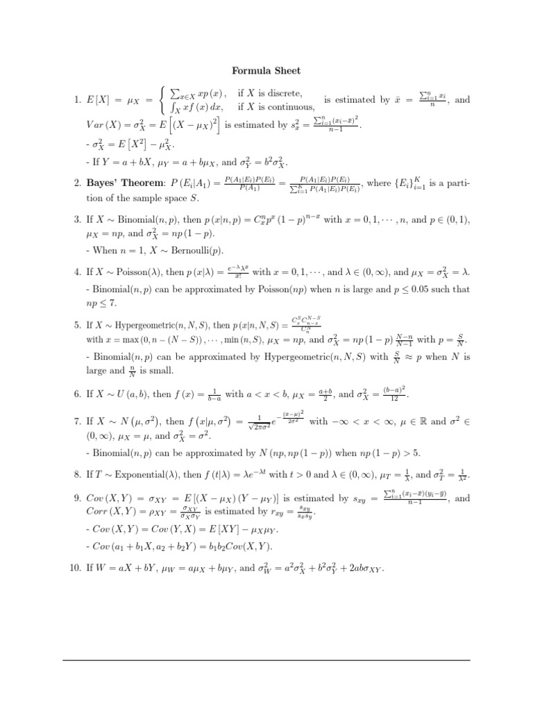 Formula Sheet Normal Table | PDF | Mathematics | Discrete Mathematics
