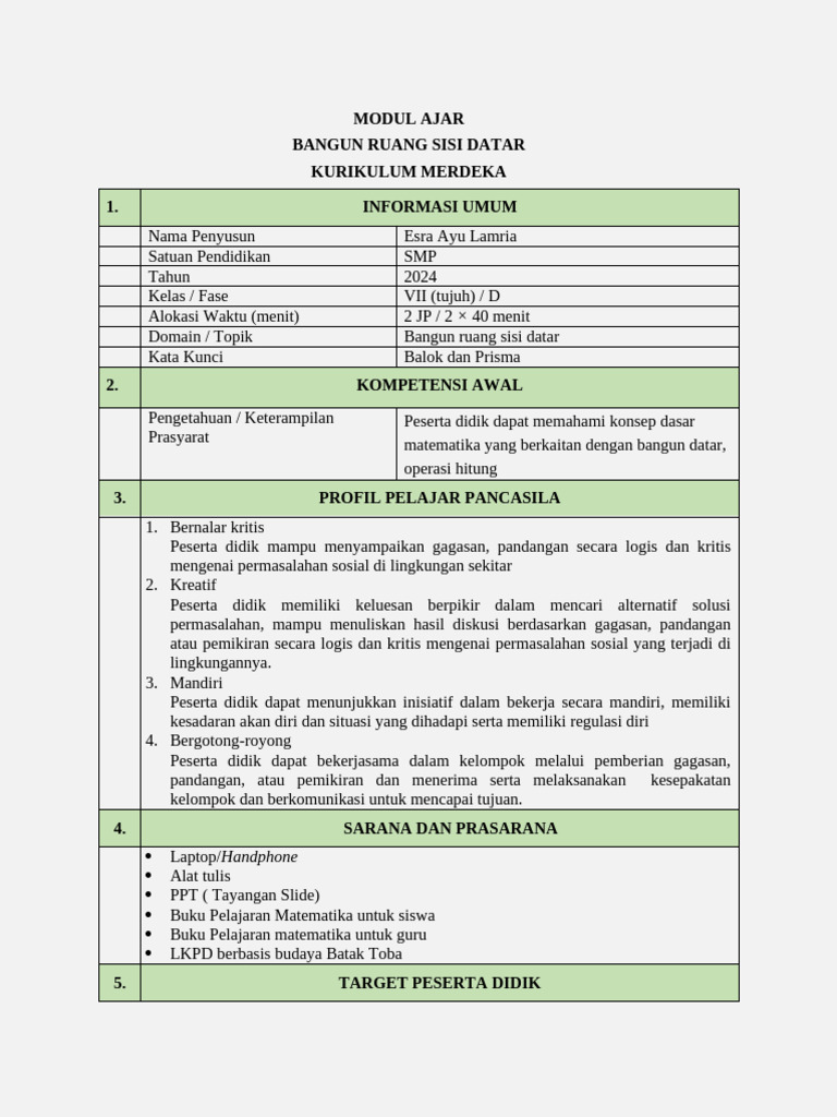 Modul Ajar Bangun Ruang Kelas 8-9 | PDF
