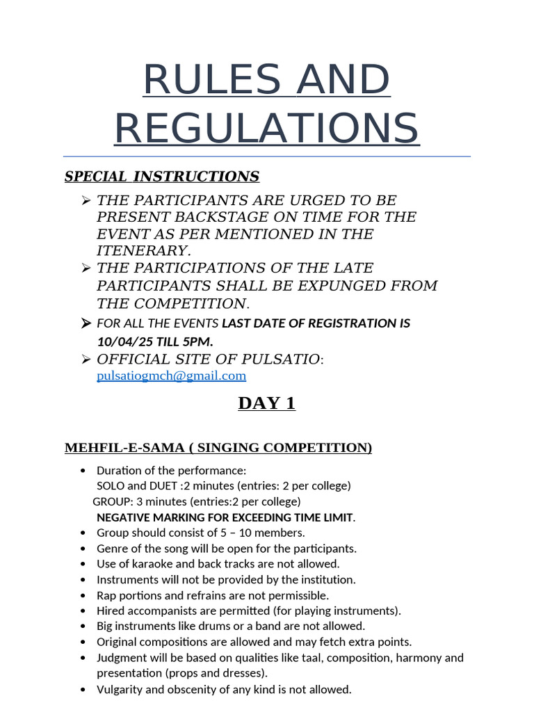 Onstage Rules and Regulations | PDF | Performing Arts