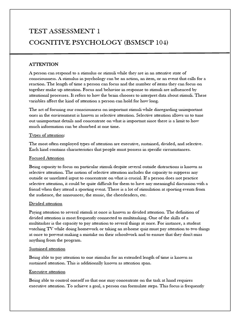 Cognitive Psych Assignment - Sanjukta | PDF | Attention | Cognitive Science