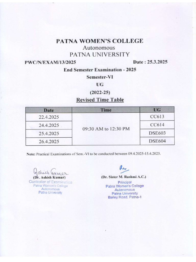 Revised Semester VI Exam Time Table2025 | PDF