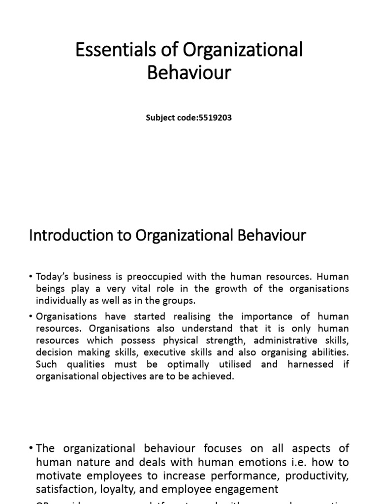 Essentials of Organizational Behaviour | PDF | Organizational Behavior ...