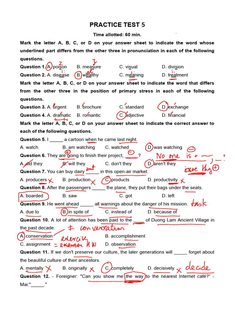 ĐỀ SỐ 5 with teacher's corection | PDF | English Language | Vietnamese ...