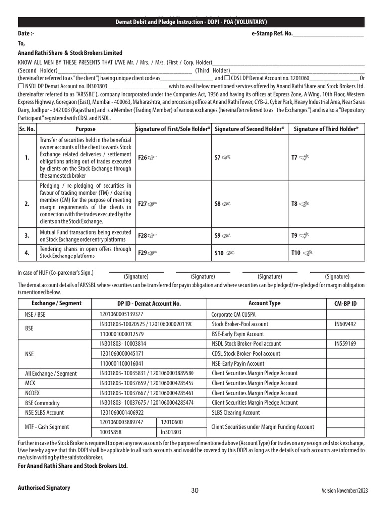 DDPI Instructions for Anand Rathi Clients | PDF | Stock Exchange ...