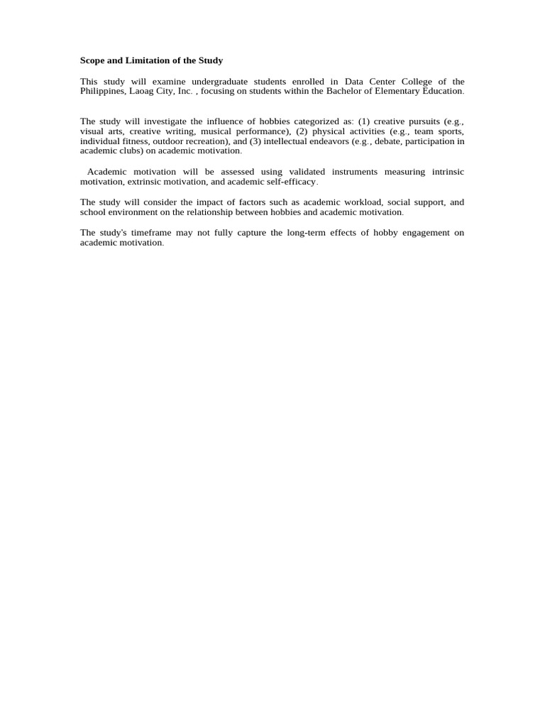 Scope and Limitation of The Study | PDF