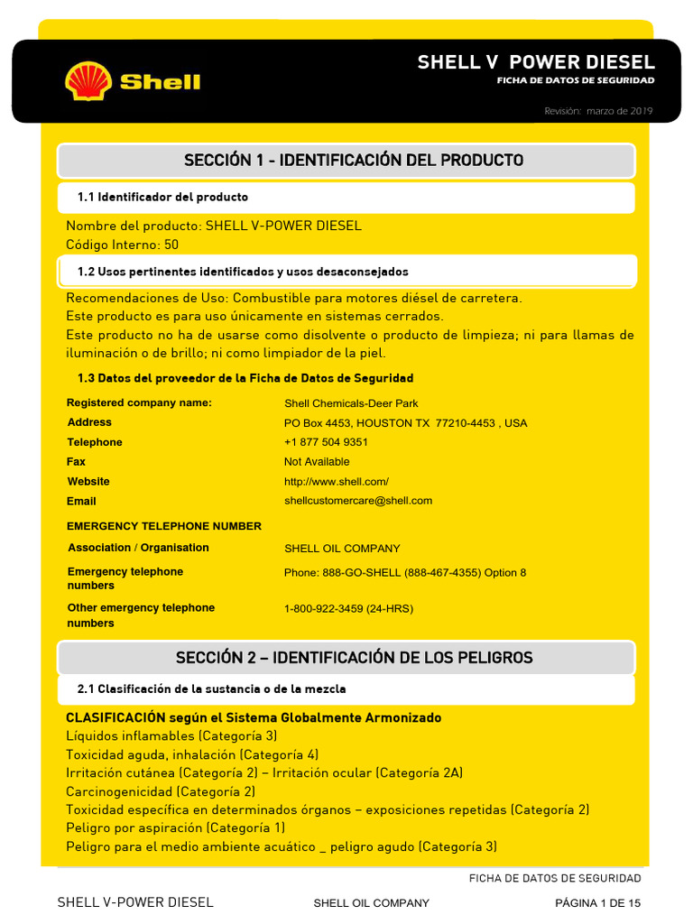 HDS - Shell Diesel | PDF | Química