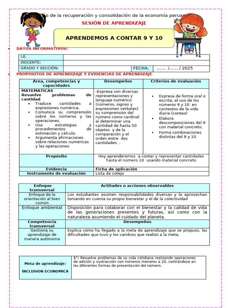 Contando hasta 10 con material concreto | PDF | Aprendizaje | Evaluación