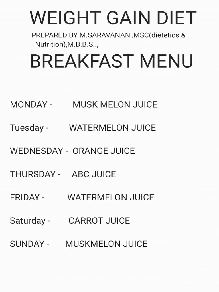 Weight Gain Diet Chart | PDF