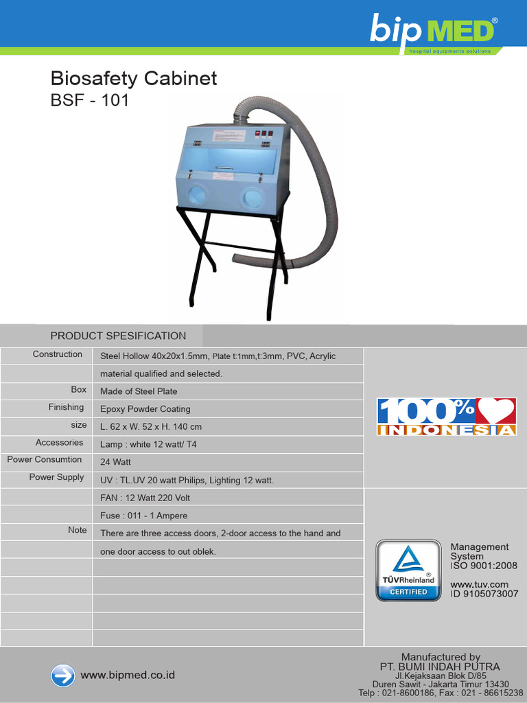 Brosur bipMED BIOSAFETY CABINET BSF-101 | PDF
