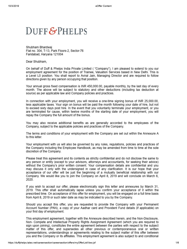 Duff & Phelps - Eoffer Content - 1 | PDF | Employment | Indemnity