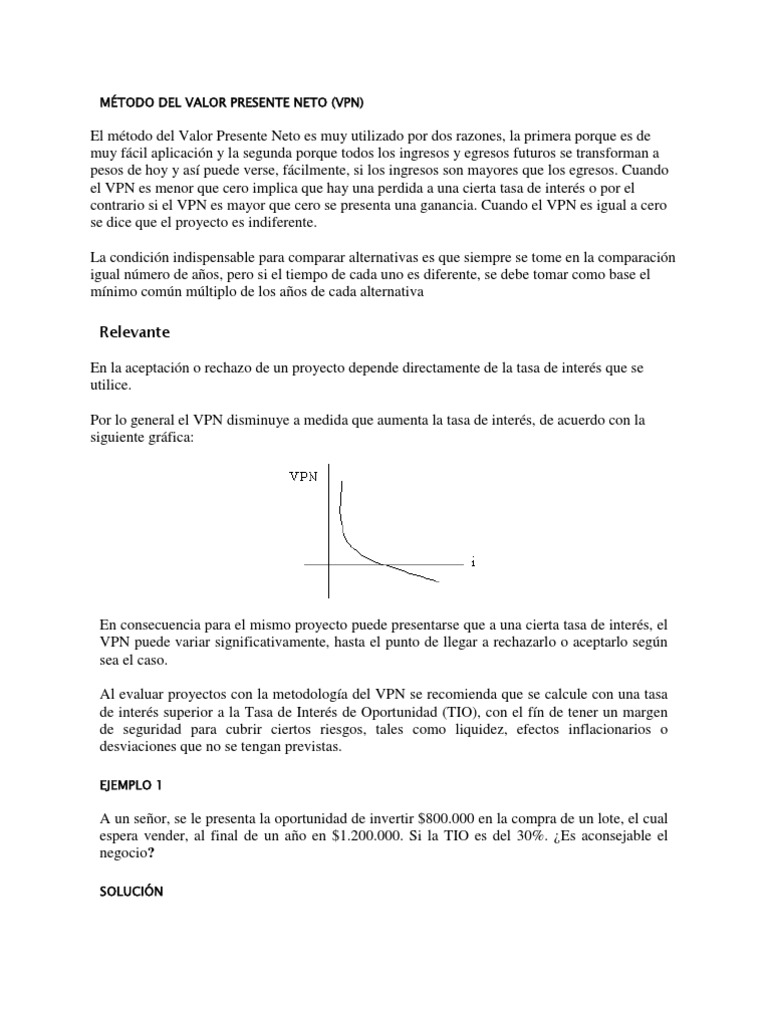 Método Del Valor Presente Neto | PDF | Valor presente neto | Tasas de ...
