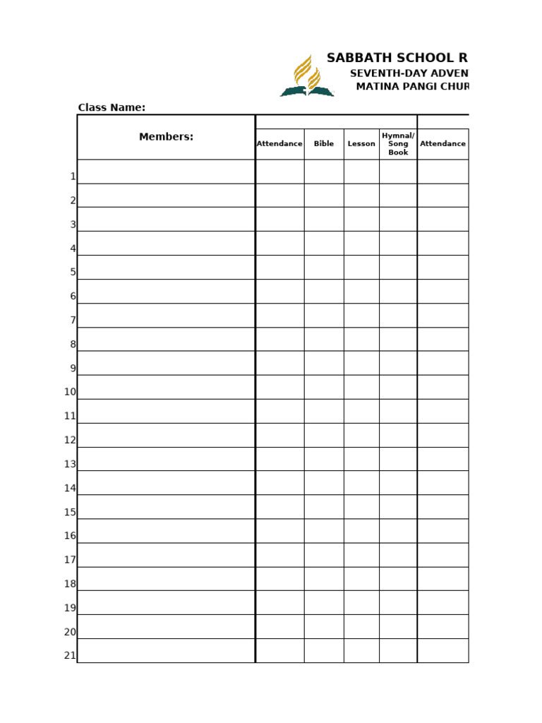 Sabbath School Attendance Record | PDF