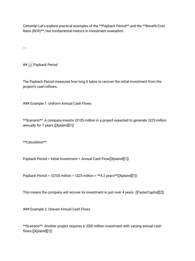 Payback Period and BCR Examples | PDF | Investing | Present Value