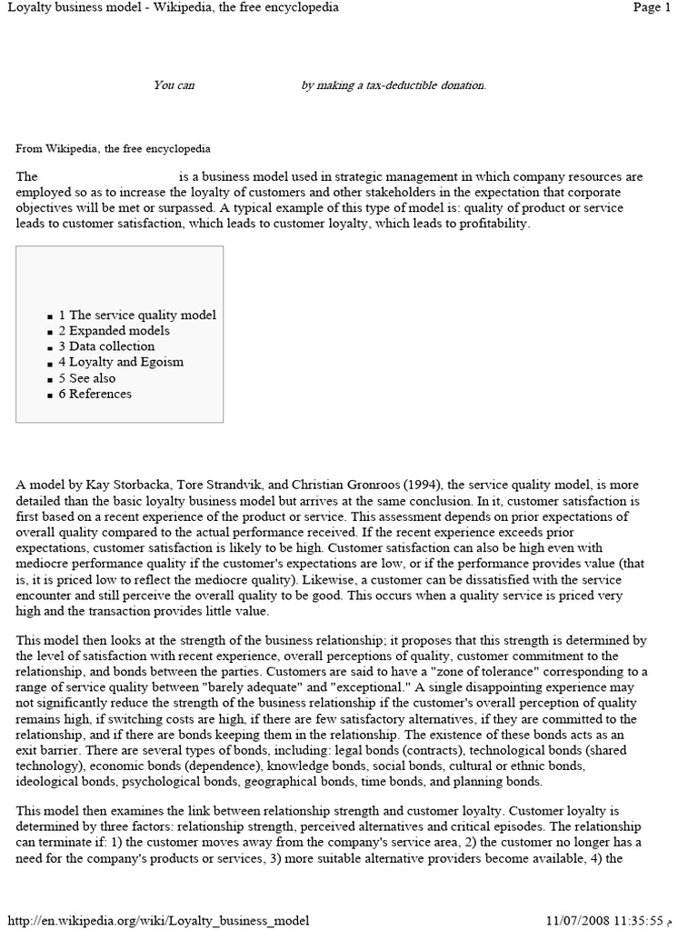 Loyalty Business Model - Wikipedia, The Free Encyclopedia | PDF ...