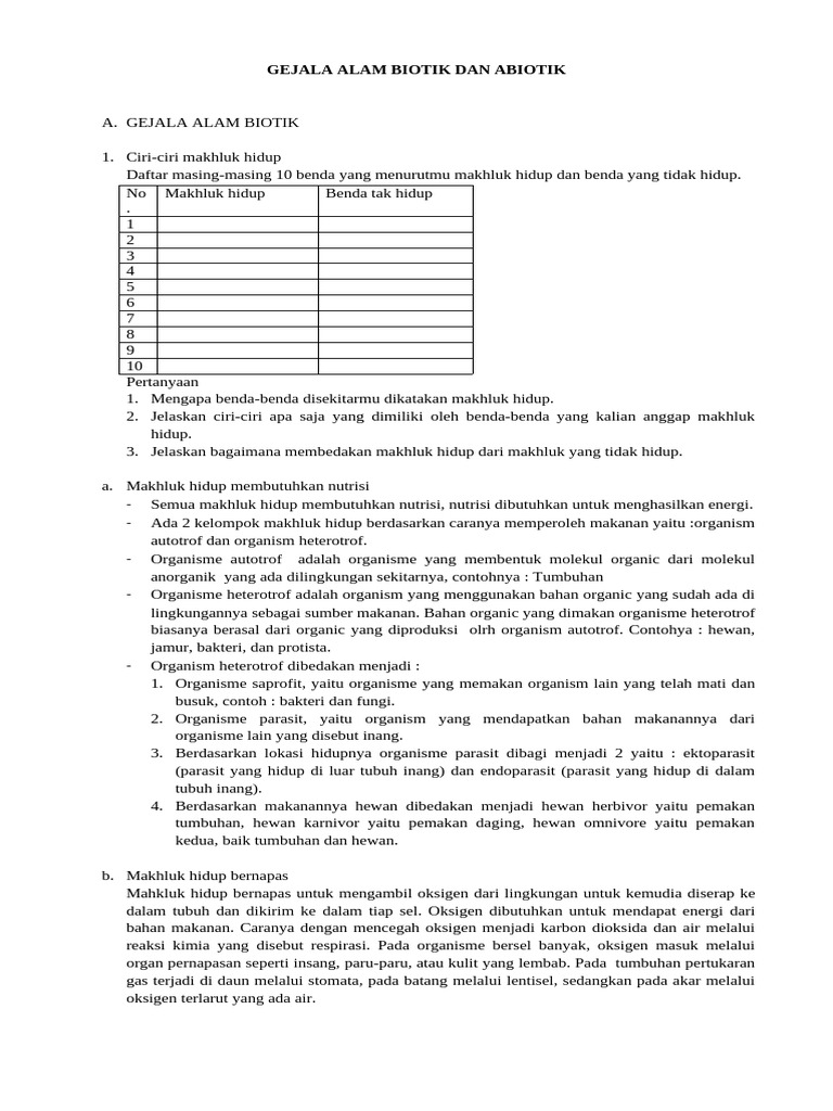 Gejala Biotik dan Abiotik Makhluk Hidup | PDF