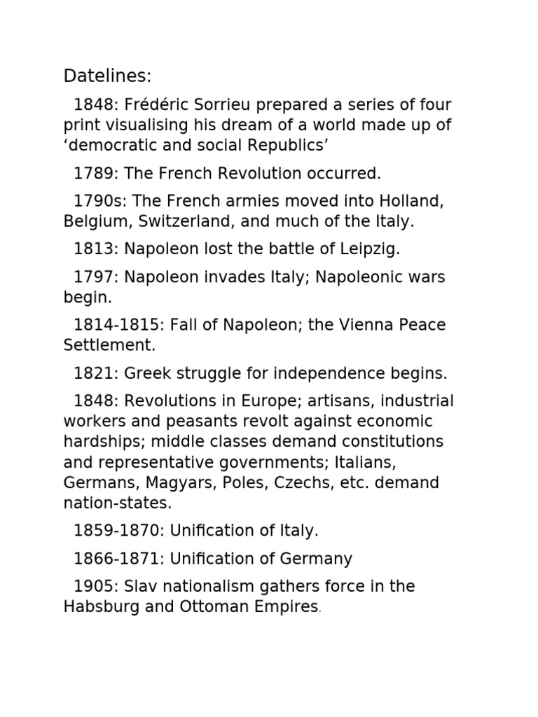 The Rise of Nationalism in Europe Important Datelines1 | PDF | German ...
