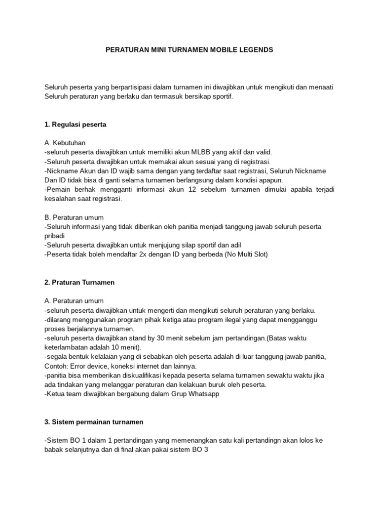 Contoh Rules game Mobile Legends Bang Bang | PDF