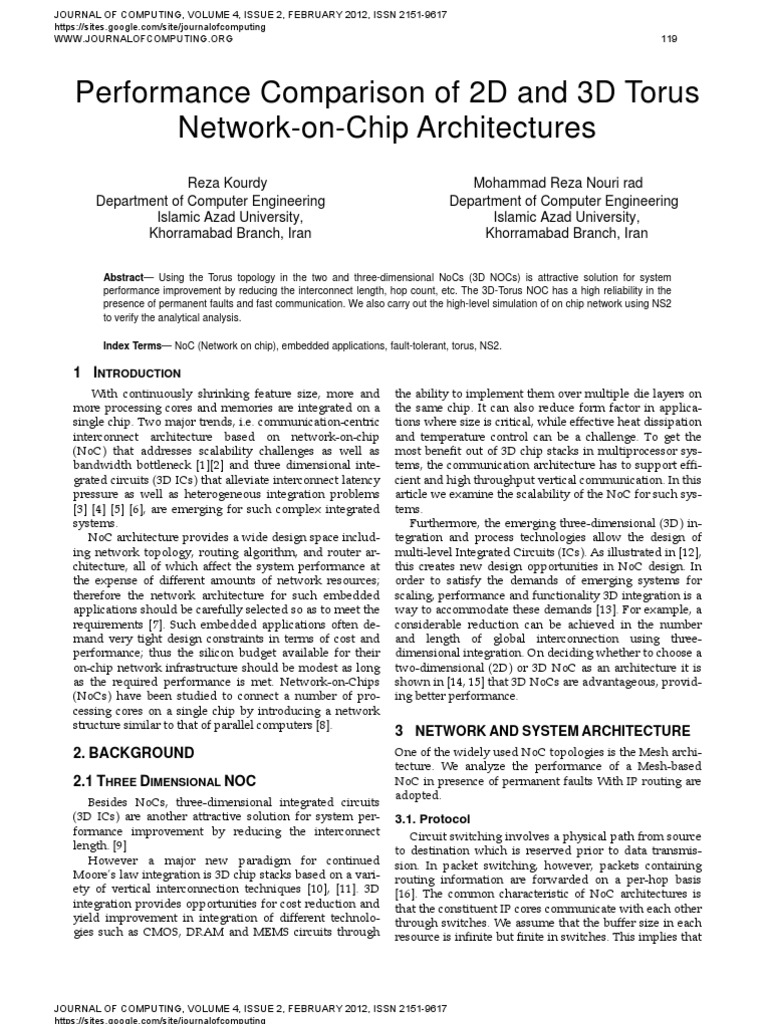 Performance Comparison of 2D and 3D Torus Network-on-Chip Architectures ...
