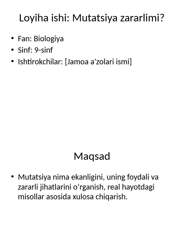 Mutatsiya Zararlimi Taqdimot | PDF