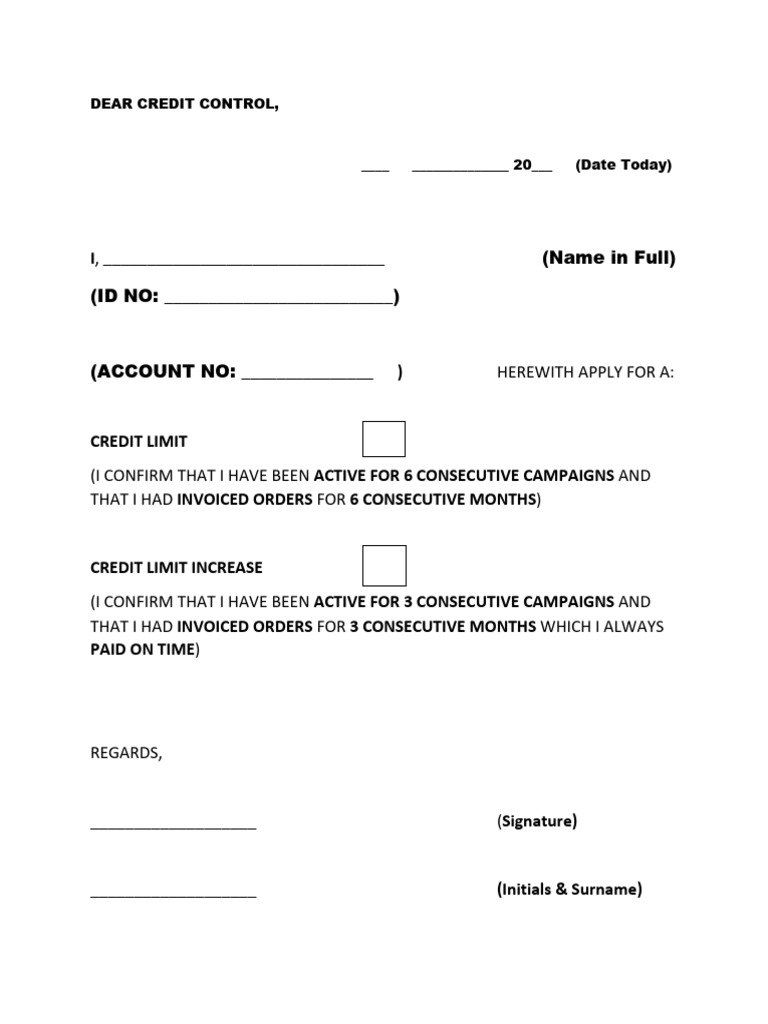 Credit Limit and Credit Limit Increase Application | PDF
